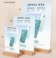 China Bottom Insert Clear Metal Poster Stand Tabletop Wood Base Acrylic Sign Holder for sale