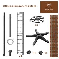 China Supermarket Rotating 88-Hooks Metal Grid Panel Car Coaster Display Stand Rack with Movable Wheels for sale