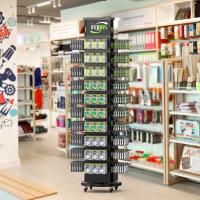China Custom 4-Sided Metal Display Rotating Pegboard Stand Rack with Wheels and Hooks for sale