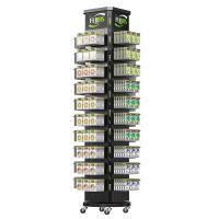 China Custom 4-Sided Metal Display Rotating Pegboard Stand Rack with Wheels and Hooks for sale