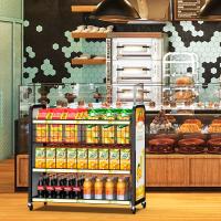 China Customizable 3 Tier Metal Bread Display Metal Beverage Display Stand Rack for Floor for sale