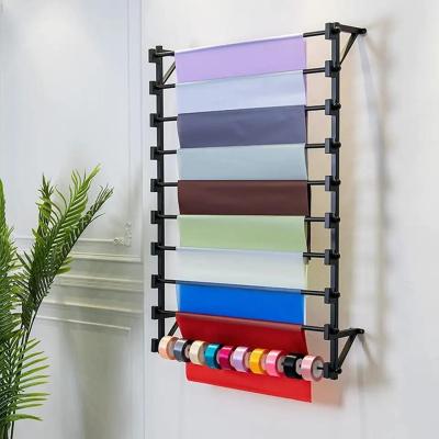 China Custom Metal Wall Mounted Wallpaper Roll Display Stand 10 Tiers Roll Paper Holder Rack for sale