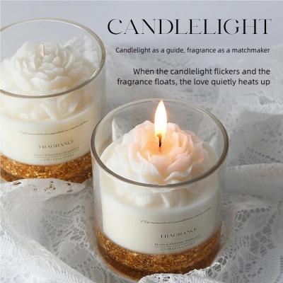 China Gilded Soy Scented Candle 410g Camellia Candle OEM With Natural Soy Wax for sale
