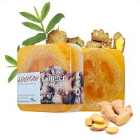 China 100g Handmade Glycerine Soap Multiple Fragrance Exfoliating Soap Bar Square With Embedded Loofah Pad for sale