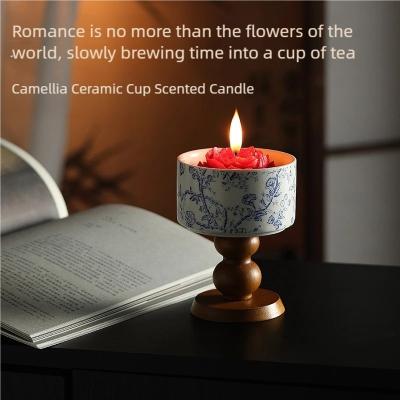 China 200g Soy Scented Candle Decorative Camellia Blossom Candle With 55 - 58 Hours Burning Time for sale