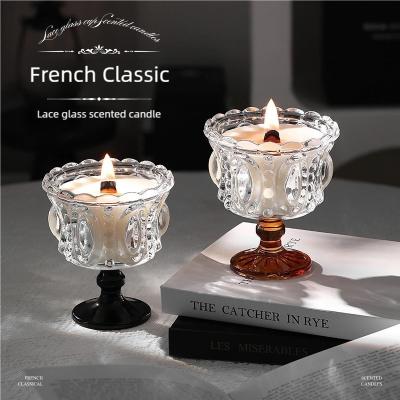 China Lace Glass Cup Candles Small Private Label Scented Candles 160g for sale