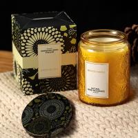 China Yellow / Red / White Soy Scented Candle Embossed Glass Jar Candles For Private Label OEM for sale