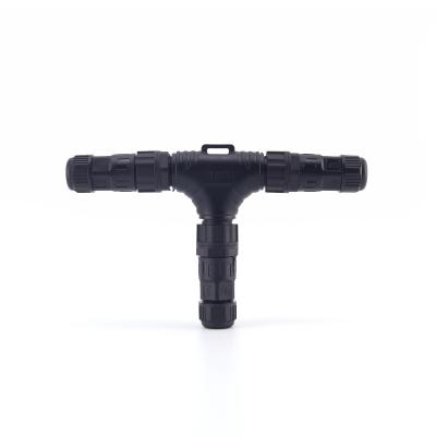 China M25 IP68 Screw Type Tee 3 Way Waterproof Connector 30A 600V Outdoor Power Plug for sale
