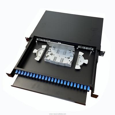 China 1U Fiber Patch Panel 24 Port Black Fiber Optic Termination Box Rack Mount for sale