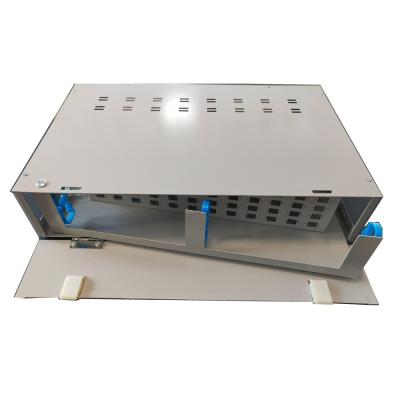 China Grey 48 Port Patch Panel 2U SC Fiber Optic Distribution Box Rotation Type for sale