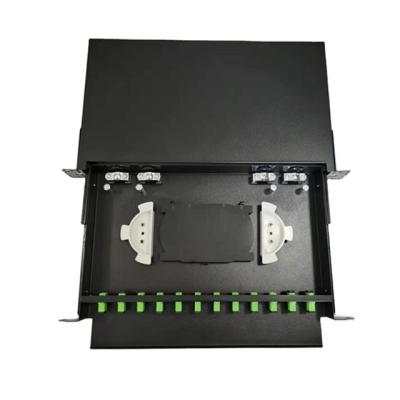 China 24 Port Black Metal Fiber Optic Terminal Box 430x200x46mm for sale