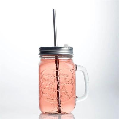 China Wholesale cheap Hot selling colored drinking glass mason jar with handle for sale
