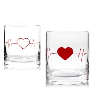 China Rich Shape Couple Cup Vodka Glass Custom Logo Decal Printing Glass Gift for sale