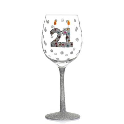 China High Quality Personalized Glitter Tem Birthday Gift Red  Wine Glass for sale