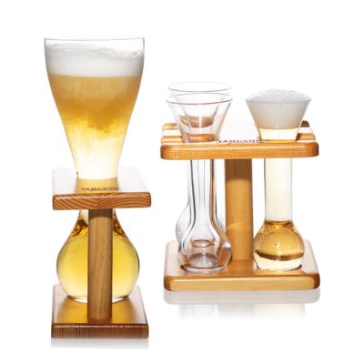 China Wholesale Elegant Shaped Drinking Glasses Custom Clear Beer Can 16oz Q Fashional design with wooden base for sale
