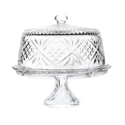 China 12 inch eco-friendly lead-free crystal transparent dome glass cake stand with lid for sale