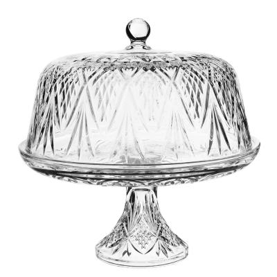 China 12 inch eco-friendly lead-free crystal transparent dome glass cake stand with lid for sale