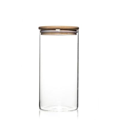 China Wholesale Jar Food Storage Canister Transparent Borosilicate Glass With Bamboo Cover for sale
