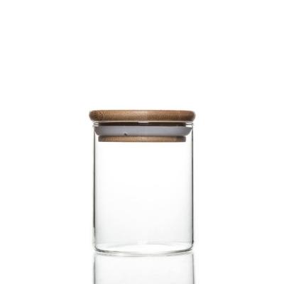 China Professional Made Jar Food Storage Canister Transparent Borosilicate Glass With Bamboo Cover for sale