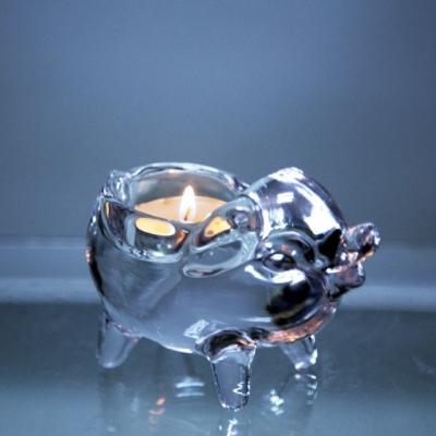 China Simple Design Eco-Friendly Glass Transparent Animal Shape Pig Candle Holder for Home Decoration for sale