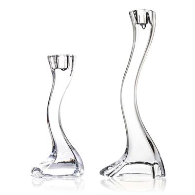 China Custom made clear crystal glass candelabra candlestick holder for sale