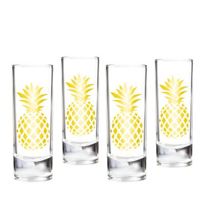 China Wholesale Factory Price 60ml  Transparent Shot Glass With Decal Gold  Pineapple for sale