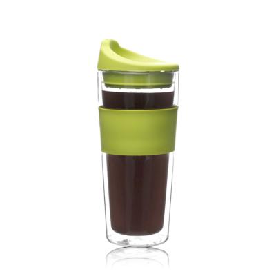 China Double Wall 433ml Coffee Glass Mug High Borosilicate Travel Use for sale