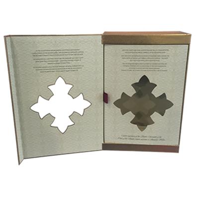 China Flap Design  Wine Packaging Boxes Matte Gold Paper Varnish With Hollow Out for sale