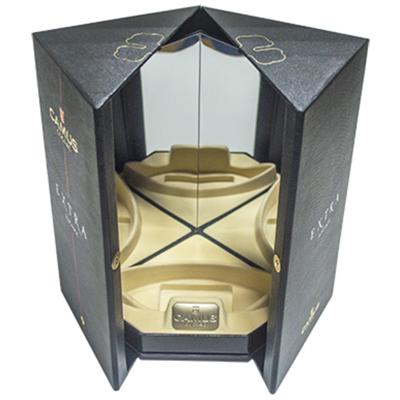 China Luxury Black Matte Folio Rigid Paper Box Single Bottle Box For Wine XO Whisky for sale