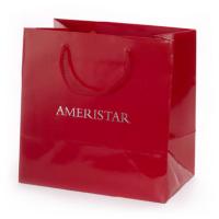 China Red Glossy Paper Gift Bag With Nylon Handle Silver Stamping for sale