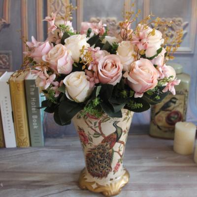 China UVG Handmade Fake Pink Rose Flower Valentine Day Gift with Satin Ribbon 30cm for sale