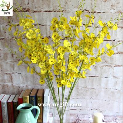 China UVG Yellow Decorative Orchids Plastic Artificial Flowers for Home Garden Decoration 12 Stems for sale