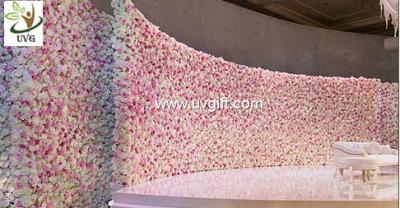 China UVG 16ft Silk Rose Curved Artificial Flower Backdrop Wall for Wedding Stage Decoration for sale