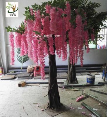China Artificial Wisteria Blossom Silk Tree 1.2m Indoor Decorative UVG Wedding Decor for sale