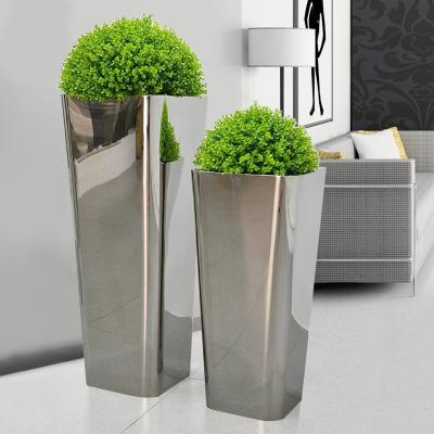 China Stainless Steel Metal Flower Pot Custom Size 304 Grade Anticorrosion Planter for Indoor Outdoor Garden Decoration for sale