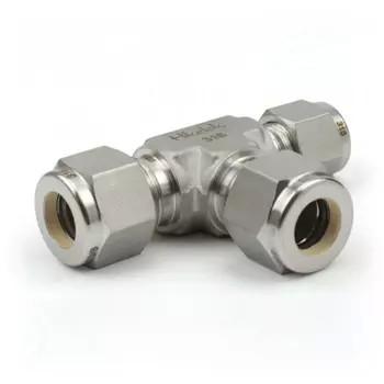 China Stainless Steel 316 Union Tee 3 Way Tube Connector Double Ferrule Compression Fitting 1/16 to 2 inch for sale