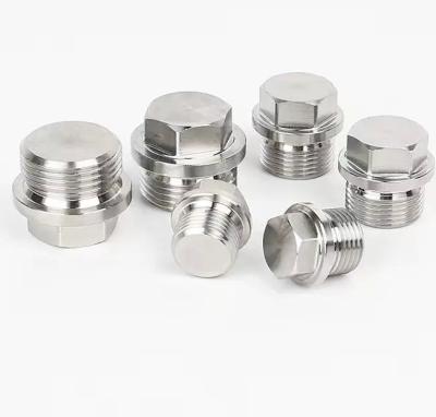 China Stainless Steel 304 316 Male Plug BSP NPT Thread Pipe Fitting 1/8 to 4 Inch Round Hex Head for sale