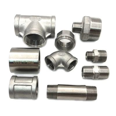 China Stainless Steel 304 316 Class 150 BSP NPT 1/4 1/2 Female Threaded Pipe Fitting Nipple Elbow Tee for sale