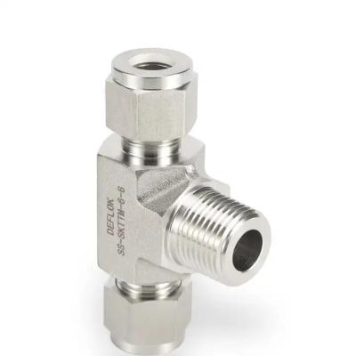 China Stainless Steel Double Ferrule Fitting 1/4 Connector Twin Ferrule Parker Type Compression Fitting BSPT Thread Male Branch Tee for sale