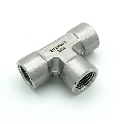 China Threaded Female Tee Stainless Steel Forged 3000 Class Industrial Pipe Fitting 1/2 Inch for sale