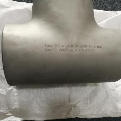 China ASME B16.9 Super Duplex Steel UNS S32750 6 Inch SCH10S Butt Weld Equal Tee for sale