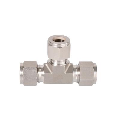 China Stainless Steel Double Ferrule Compression Tube Union Tee 3/8 OD SS304 SS316 10000 Psi for sale