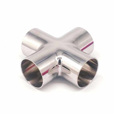 China Food Grade Stainless Steel Sanitary Cross Fitting 4 Way Butt Weld 1 to 4 Inch for sale
