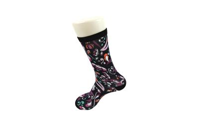 China Slip Resistant Black 3D Printed Socks With Long White Gloss Elasticity Comfortable for sale