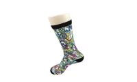 China Slip Resistant Black 3D Printed Socks With Long White Gloss Elasticity Comfortable for sale