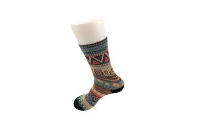 China Color Stripes Anti Foul Mens Printed Socks 61% Polyester 25% Spandex Long White Gloss Fiber for sale