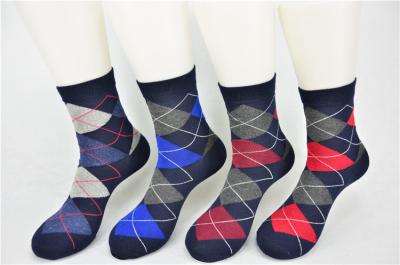 China Organic Cotton Yellow Mens Argyle Dress Socks 80% Recycled Cotton Elastic for sale