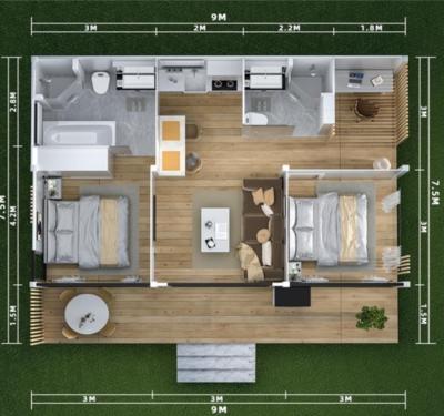China Modular Container Office Cabin House Mobile Home 2 Bedroom Portable Living Prefab House With Balcony for sale