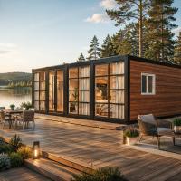 China Boxsapce Prefab Office Container House 40ft Prefabricated Container House Prefab Wooden Cabin Off-Grid Solar House Lakefront Modular Home for sale