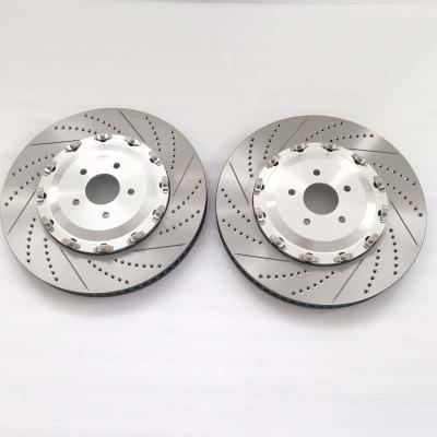 China Sliver Anodized Cast Iron Brake Disc 410*36mm Drilled Slotted Rotor Floating Center for sale